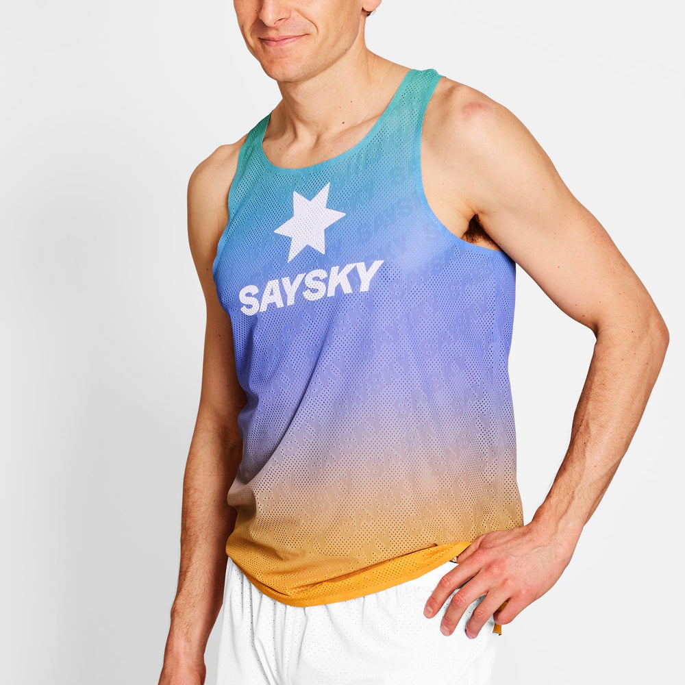 公式 SAYSKY/セイスカイ レースシングレット NMRSI62c1033 Drip Dye Flow Air Singlet - Purple Aop [メンズ]